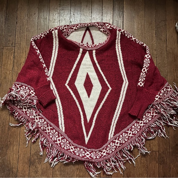 Sweaters | Red Poncho | Poshmark